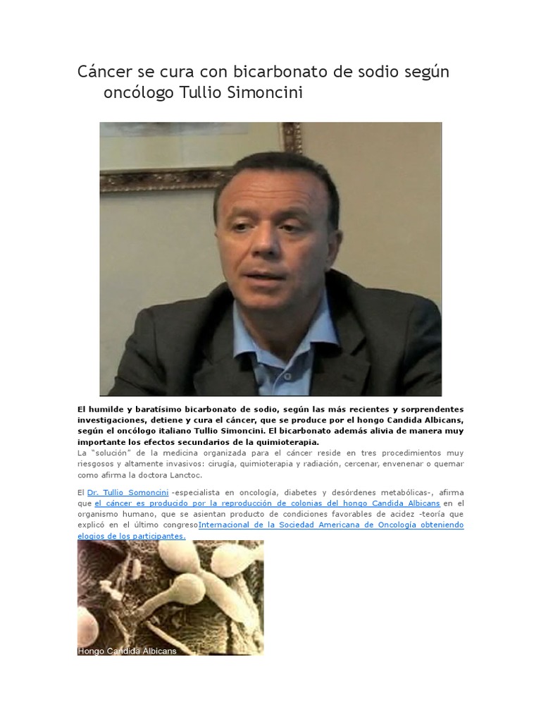Cáncer Se Cura Con Bicarbonato de Sodio Según Oncólogo Tullio Simoncini ...