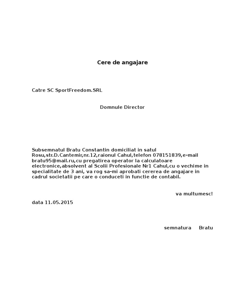 Cere de Angajare | PDF