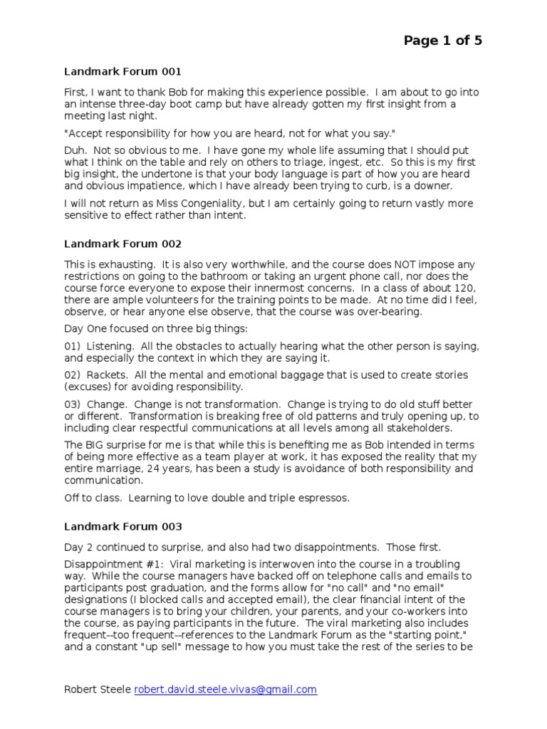 Landmark Forum Training Notes Final | PDF | Career & Growth | Self ...