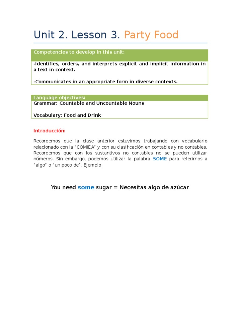 Unit 2. Lesson 3. Party Food | PDF | Artes del Lenguaje y Comunicación ...