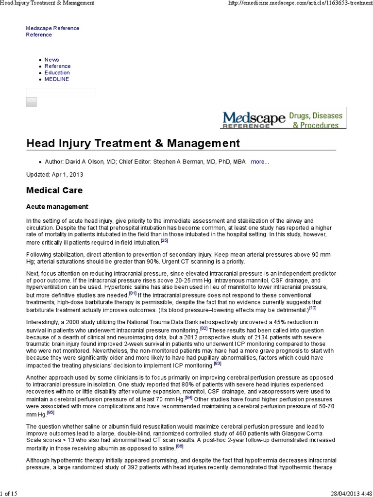Head Injury Treatment & Management | PDF | Traumatic Brain Injury ...