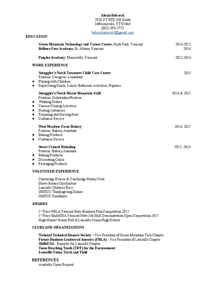 Alexis Babcock's Resume and Experience | PDF