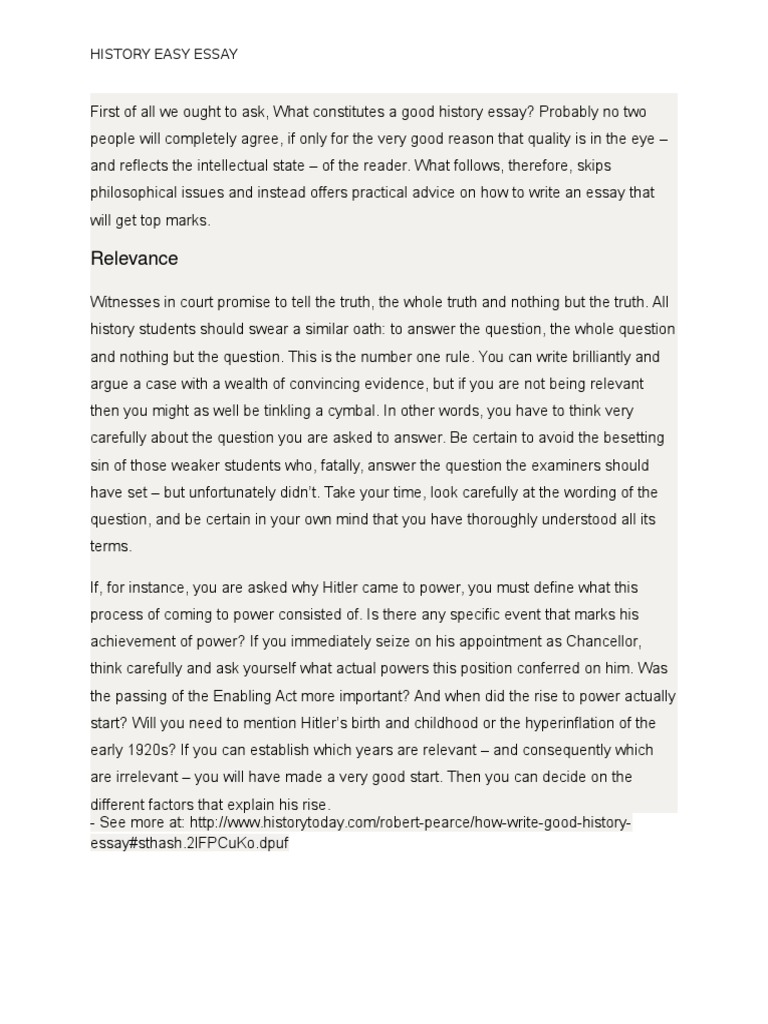 Relevance: History Easy Essay | PDF | Philosophy
