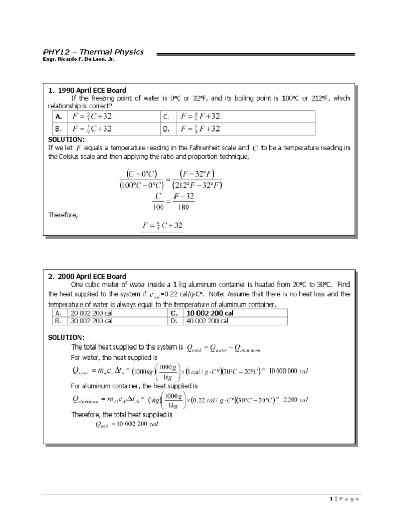 PHY12 Thermal Physics Problems With Solution PDF | PDF | Temperature ...