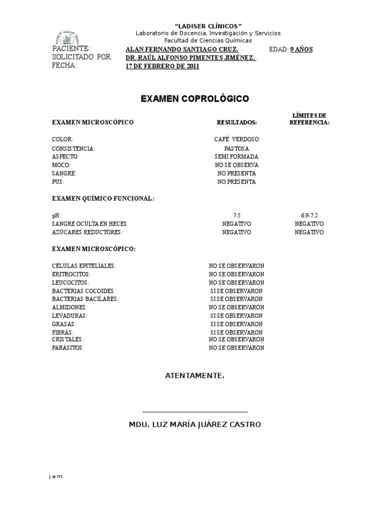 Examen Coprologico | Fluidos corporales | Anatomía