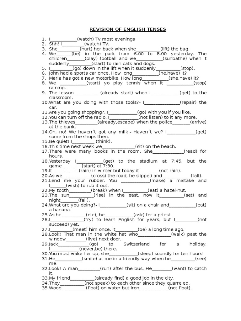English Tenses Revision Exercises | PDF | Language Arts & Discipline