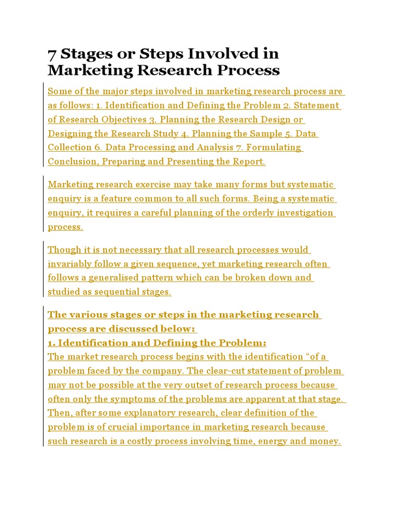 7 Stages or Steps Involved in Marketing Research Process | PDF ...