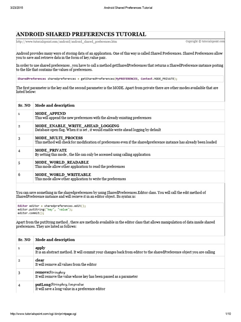 Android Shared Preferences Tutorial Pdf Method Computer Programming Mobile Device