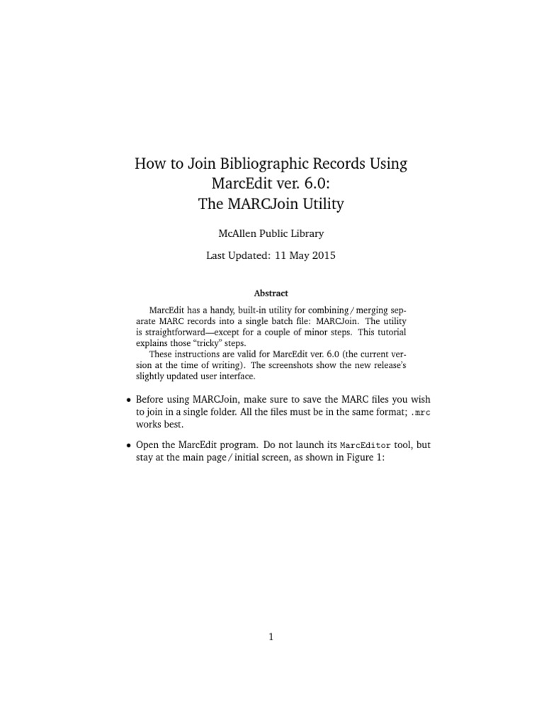 How To Join Bibliographic Records Using MarcEdit Ver. 6.0: The MARCJoin Utility | PDF | User ...