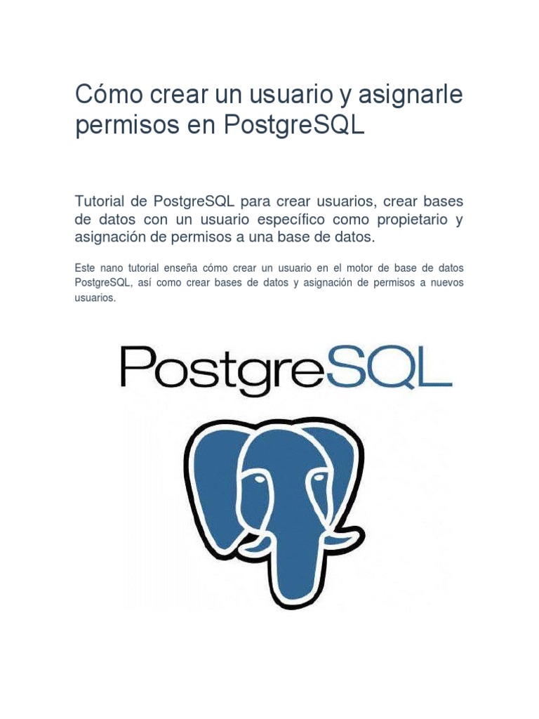 Crear y gestionar usuarios en PostgreSQL | PDF | Postgre Sql | Contraseña