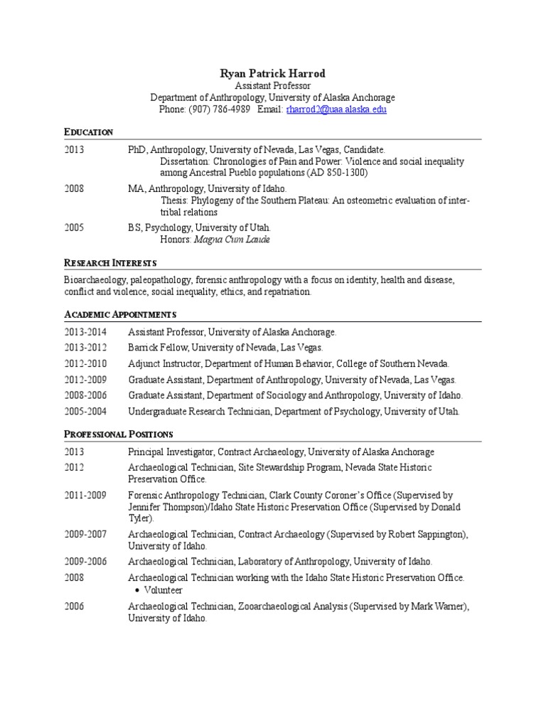 CV - Ryan Harrod | PDF | Anthropology | Archaeology