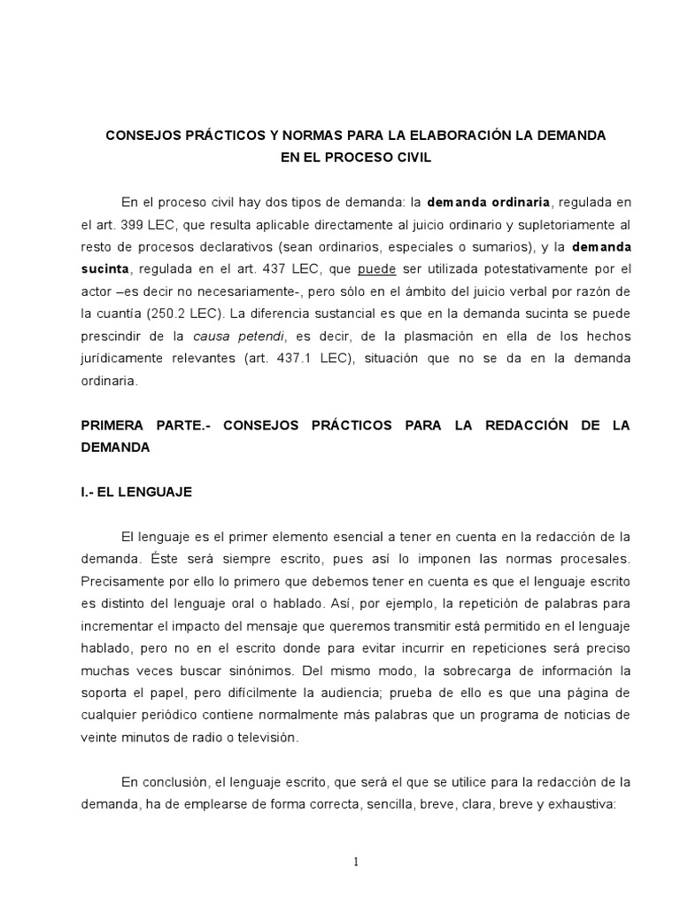 Instrucciones Elaboración Escrito de Demanda | PDF | Demanda judicial ...
