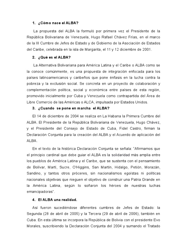 Origen y creación del ALBA | PDF | Economias | Economía (general)