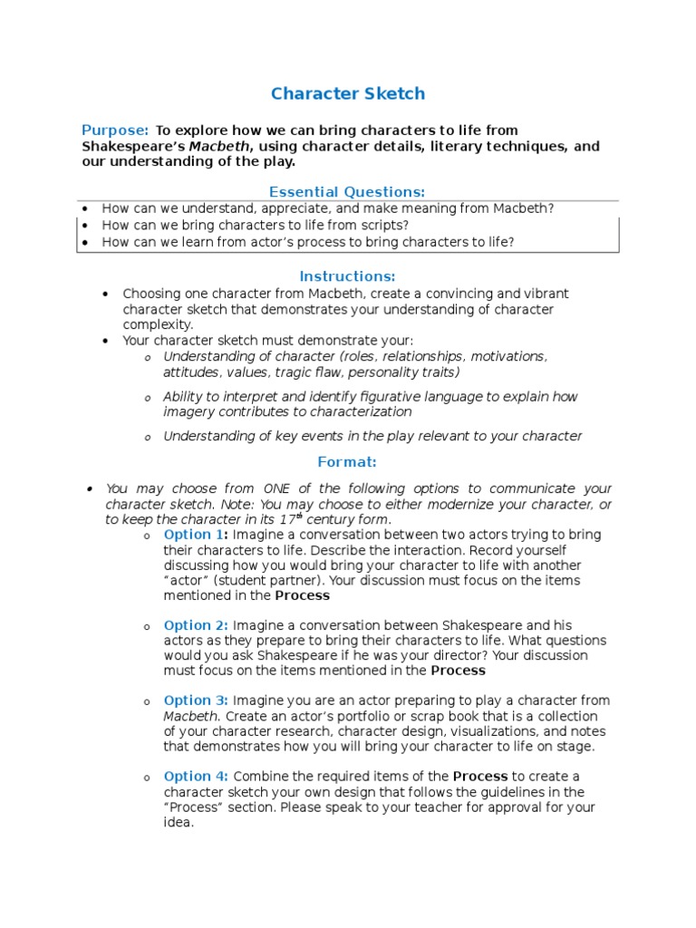 Macbeth Character Sketch Assessment Revised | PDF | Attitude ...