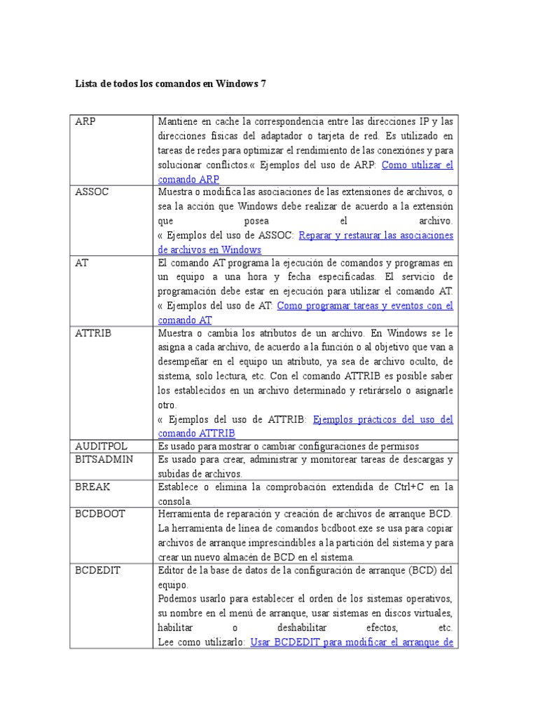 Lista de Todos Los Comandos en Windows 7 | PDF | Archivo de computadora ...