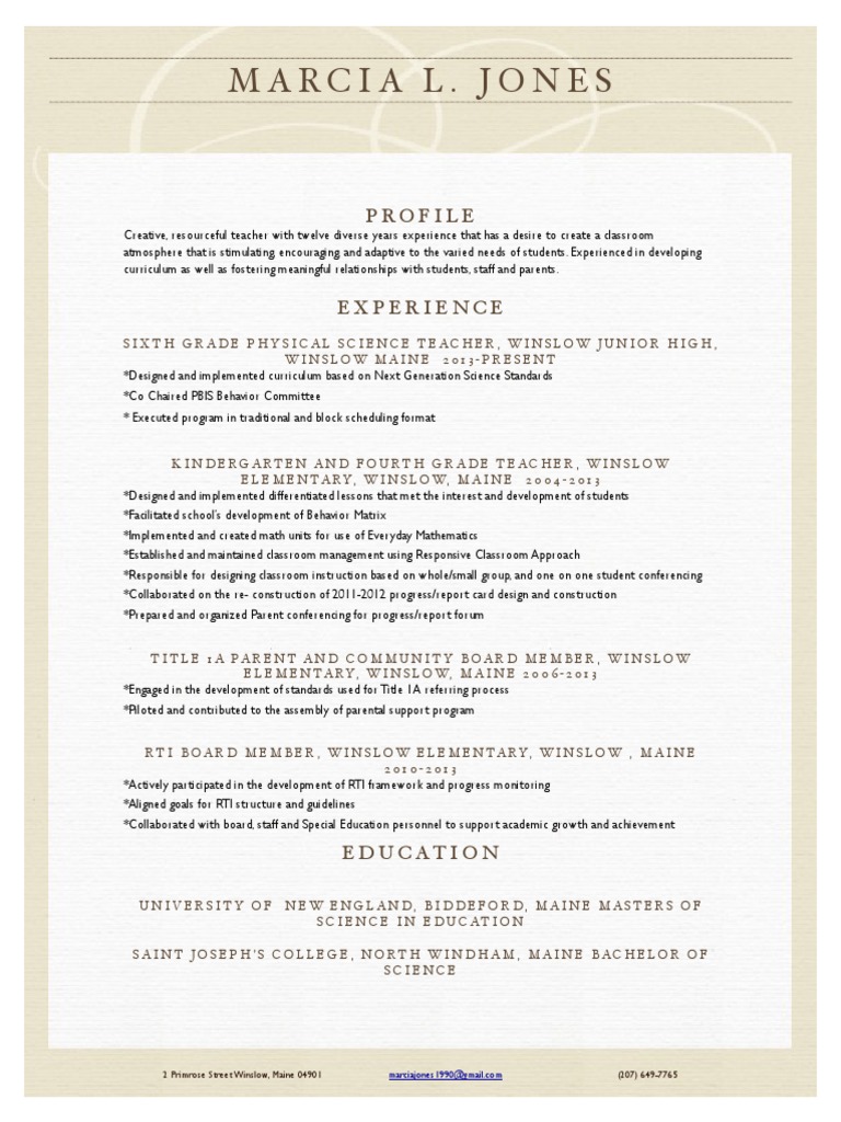 Resume Marcia | PDF | Classroom Management | Classroom