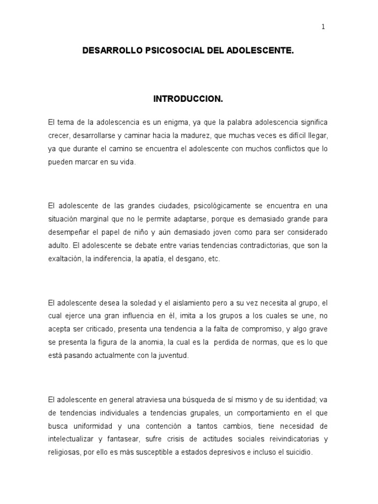 Desarrollo Psicosocial Del Adolescente | PDF | Adolescencia | Adultos