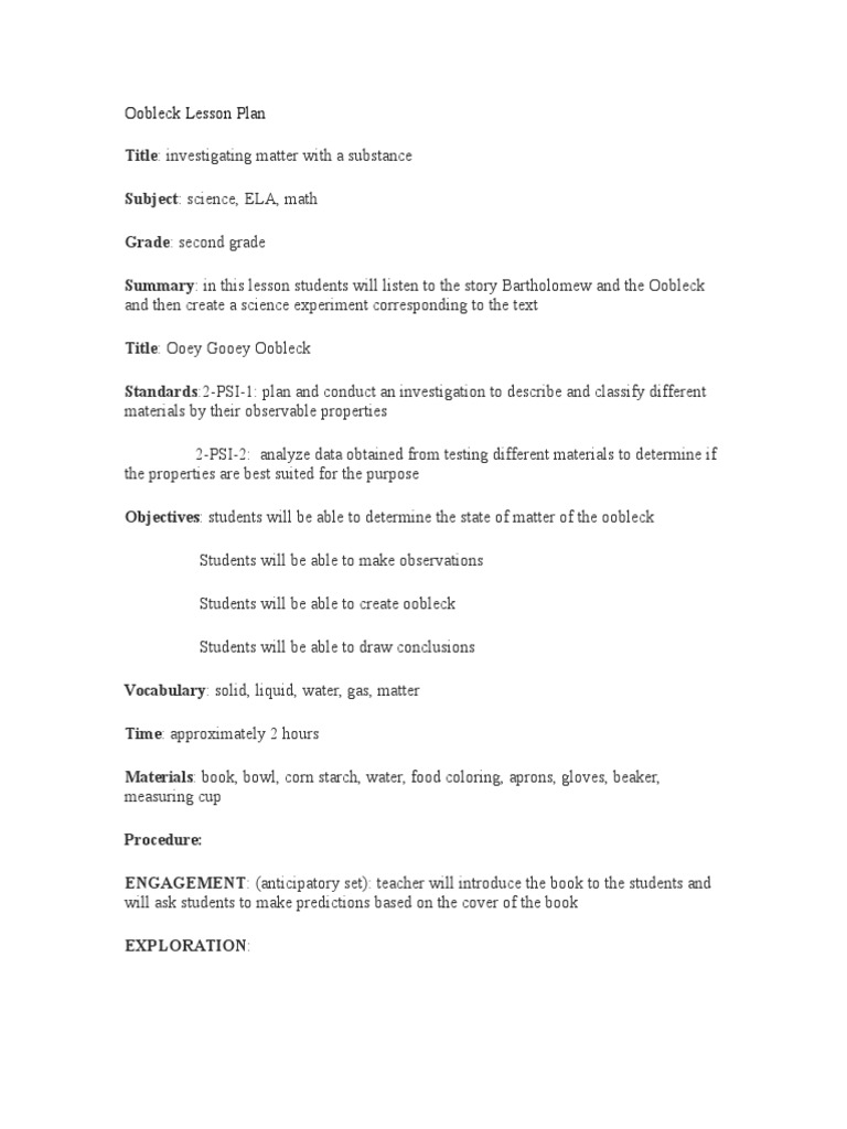 Oobleck | PDF | Language Arts & Discipline | Wellness