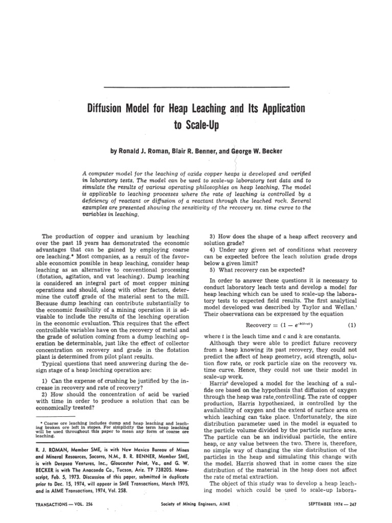 Diffusion Model For Heap Leaching and Its Application To Scale-Up | PDF