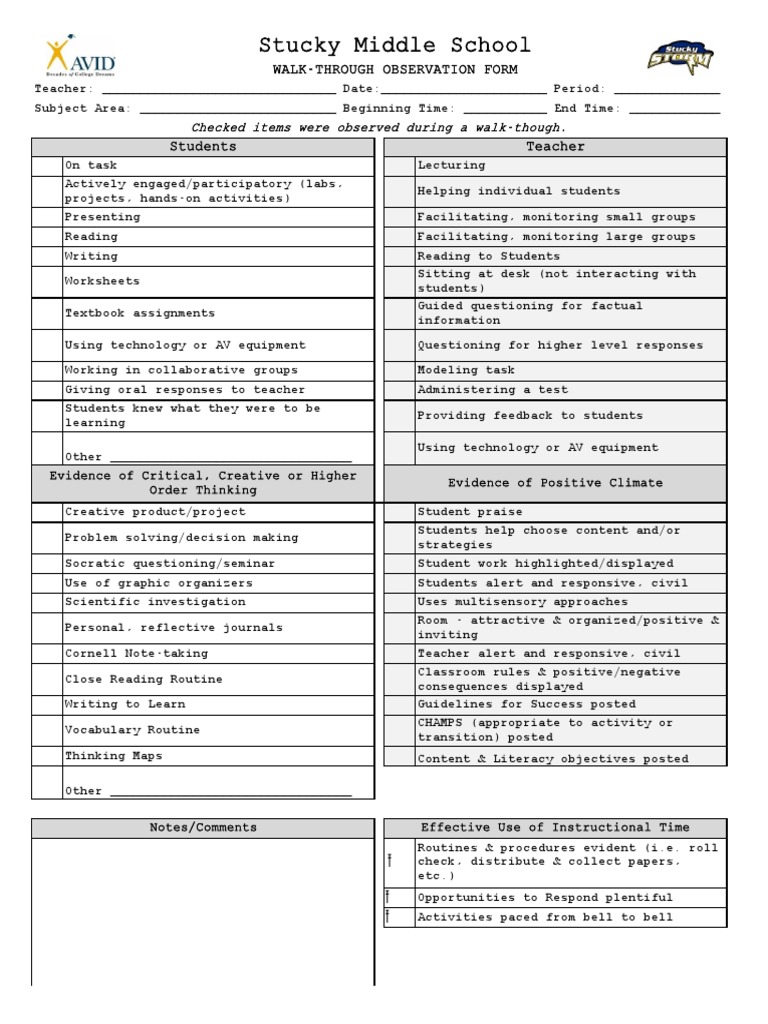 Avid Walkthrough Form | PDF