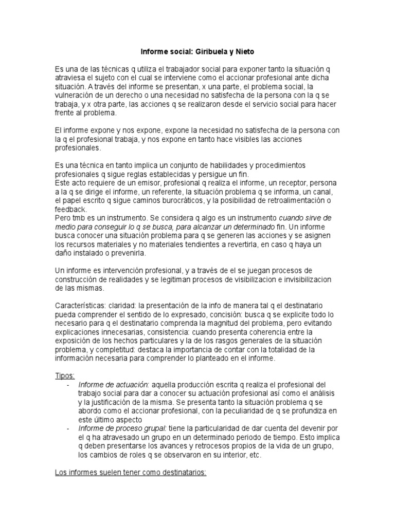 Informe Social | PDF | Trabajo Social | Conocimiento