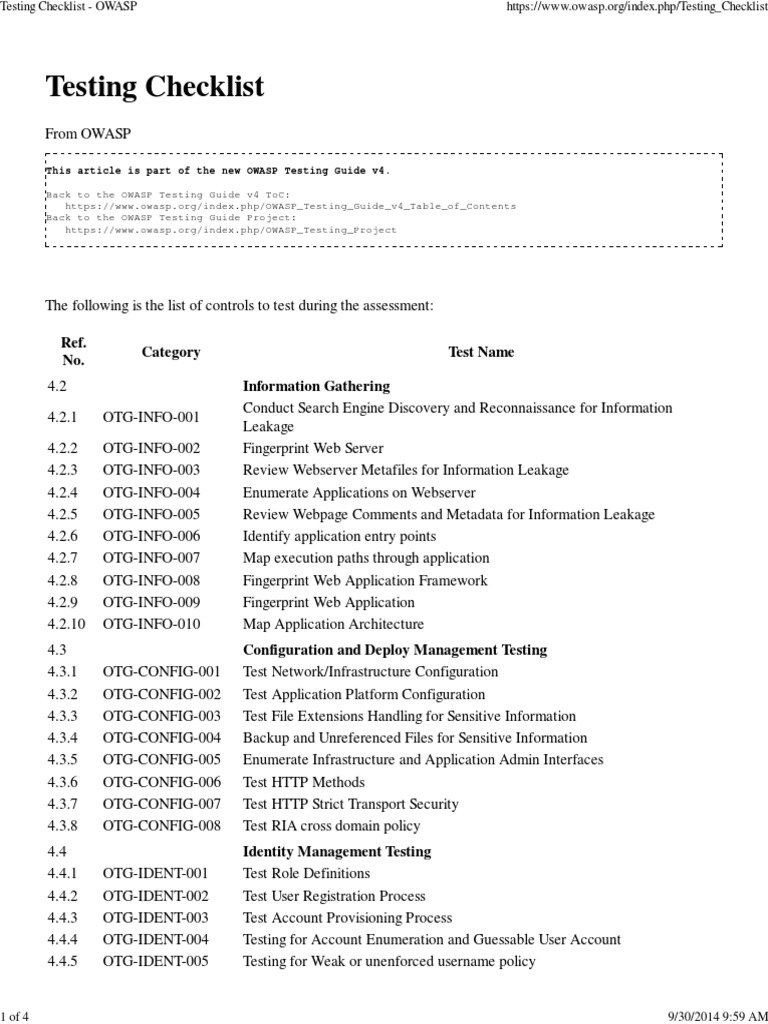 A Comprehensive List of Security Testing Controls from the OWASP ...
