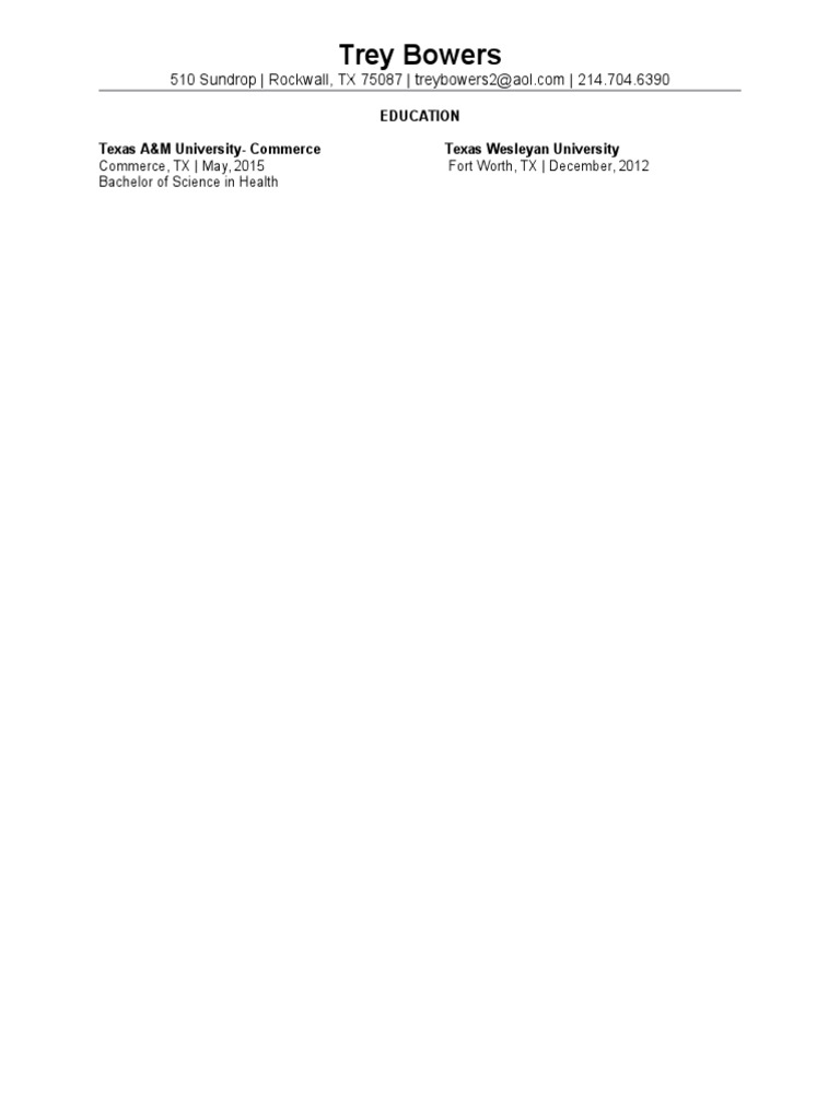 Trey Bowers: Health Education Resume | PDF | Career & Growth