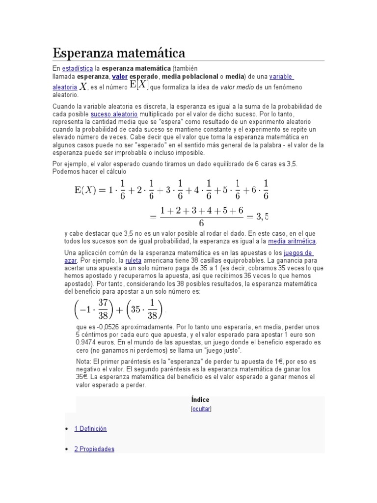 Esperanza Matemática | PDF | Valor esperado | Teoría de probabilidad