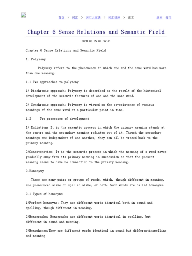 Linguistics: Sense Relations Guide | PDF | Semantics | Lexical Semantics