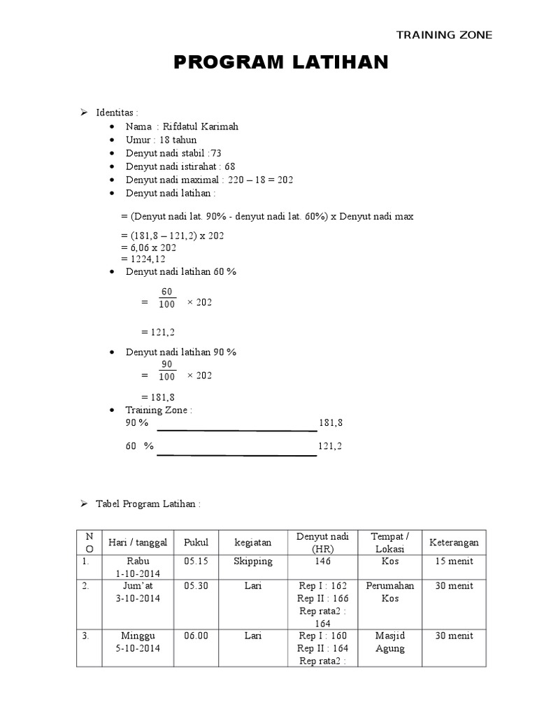 Program Latihan: Training Zone | PDF