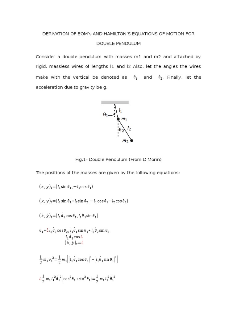 (Full) derivation of double pendulum equations of motion ...