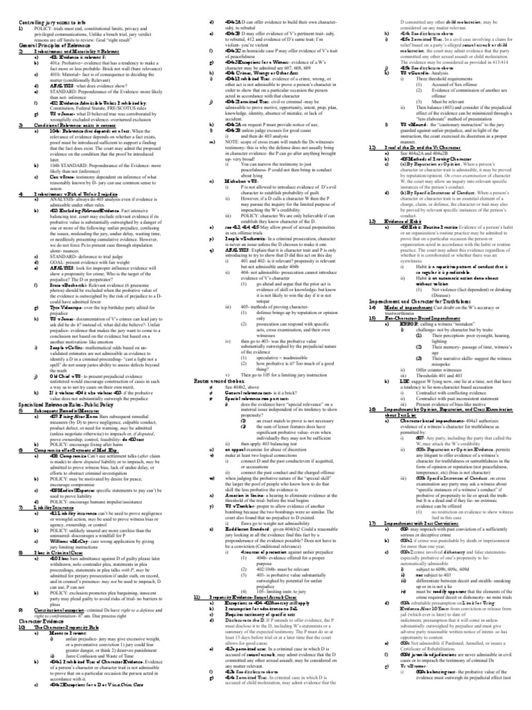 Evidence Attack Outline | Witness Impeachment | Relevance (Law)