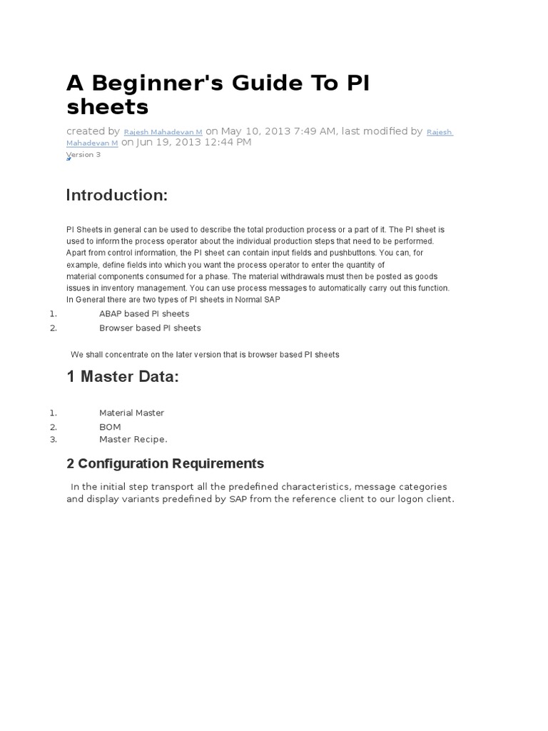 Beginner's Guide For PI Sheets | PDF | Instruction Set | Information ...