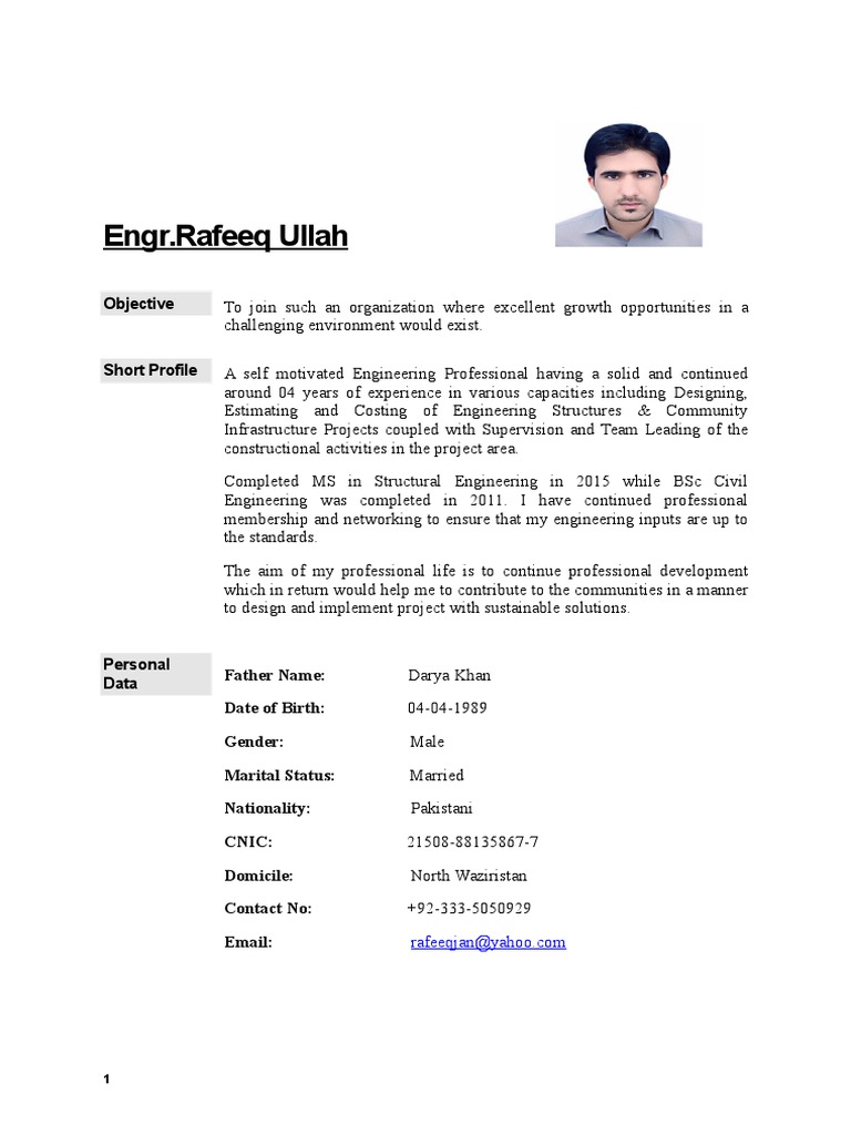 Engr Rafeeq CV | PDF | General Contractor | Civil Engineering