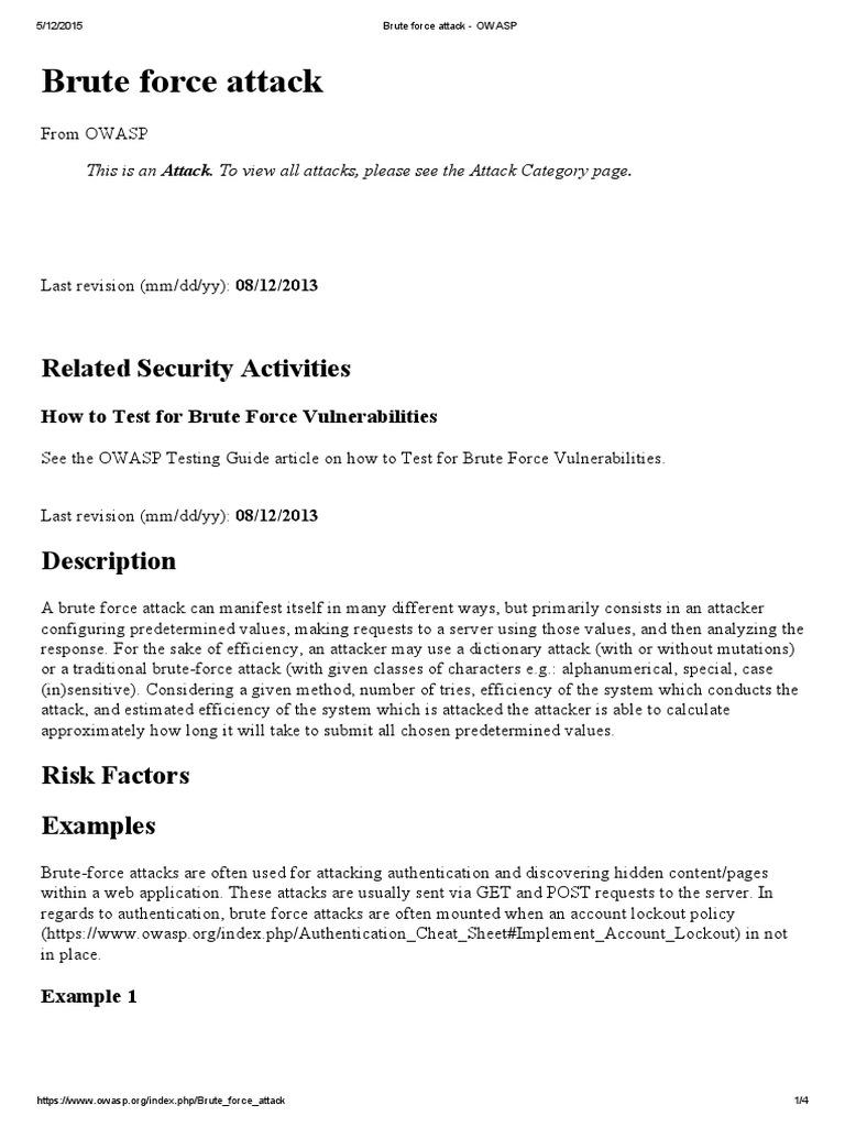 Brute Force Attack - OWASP | PDF | Vulnerability (Computing ...