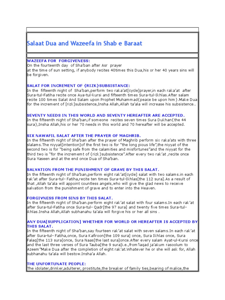 Salaat Dua and Wazeefa in Shab e Baraat | PDF | Islamic Behaviour And Experience | Religious ...