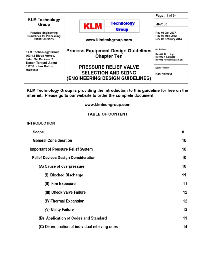 ENGINEERING DESIGN GUIDELINES Relief Valves Sizing and Selection Rev ...