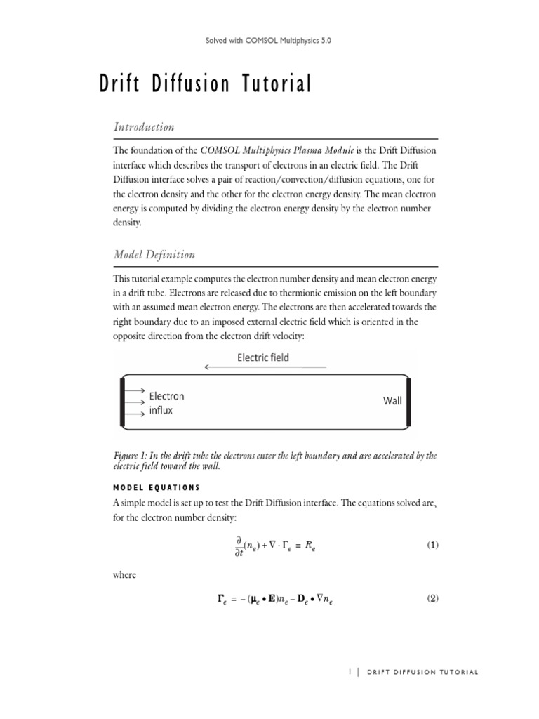 Drift Diffusion Tutorial in COMSOL | PDF | Electron | Plasma (Physics)