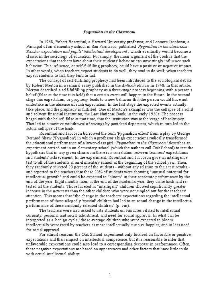 Pygmalion in The Classroom | PDF | Psychological Concepts | Cognition