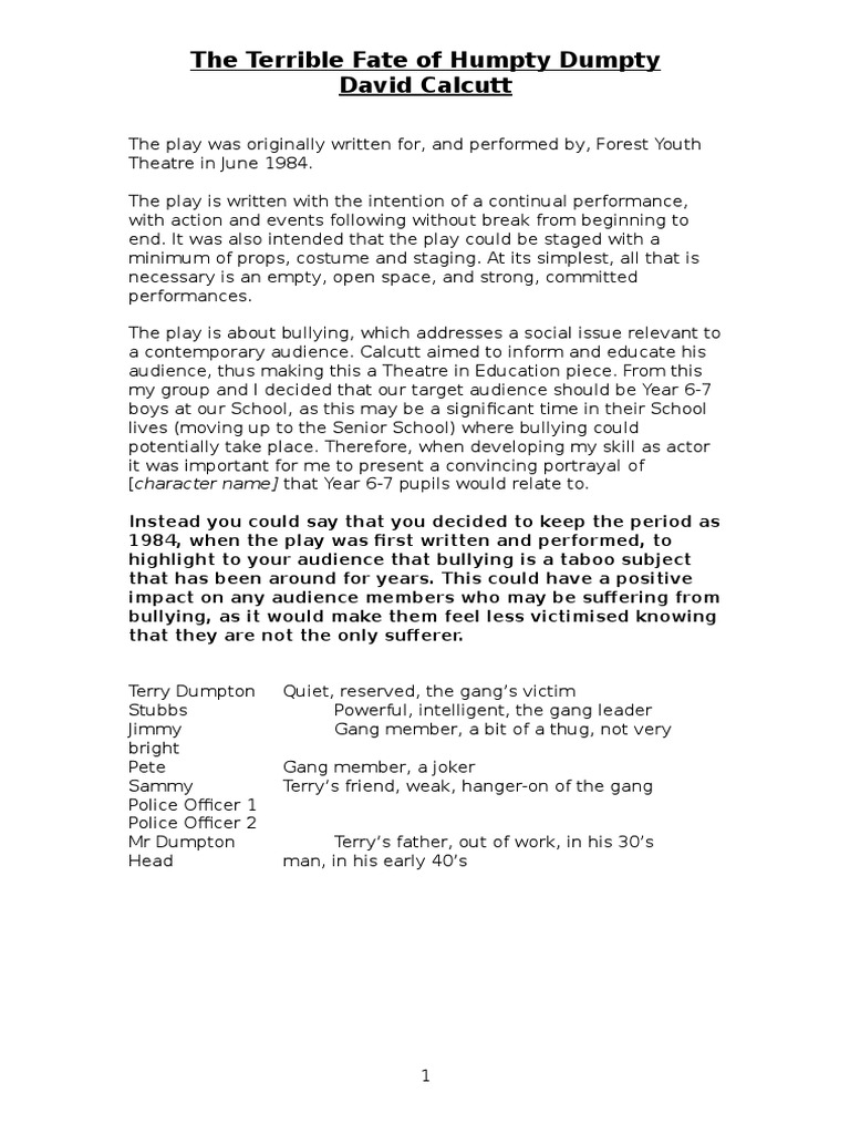 Humpty Dumpty Completed Script 5 People