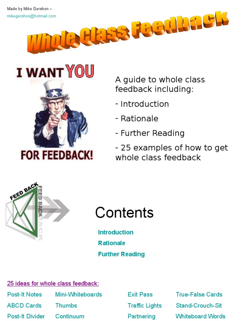 A Guide To Whole Class Feedback Including: - Introduction - Rationale ...