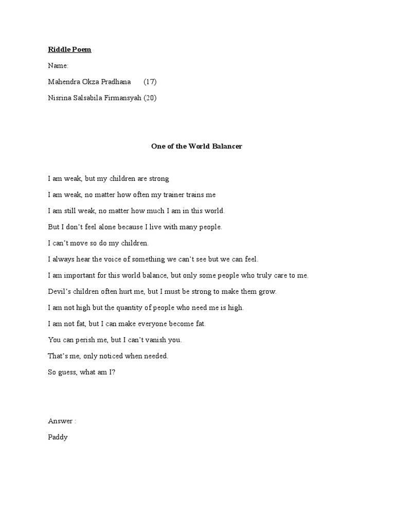 Riddle Poem: What Am I? | PDF