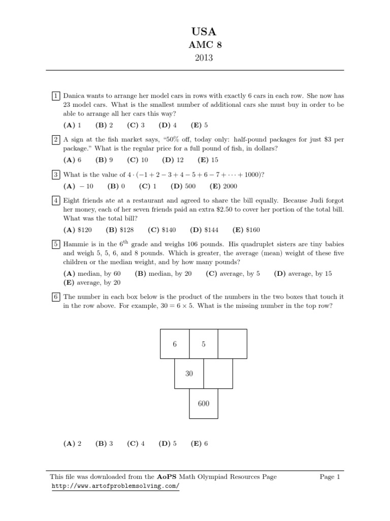 2013 AMC 8 Test | PDF
