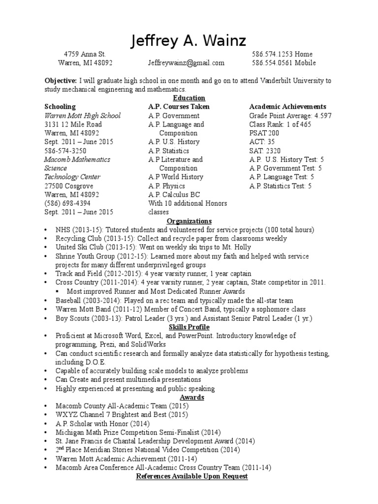 High School Graduate's Academic Achievements and Skills | PDF