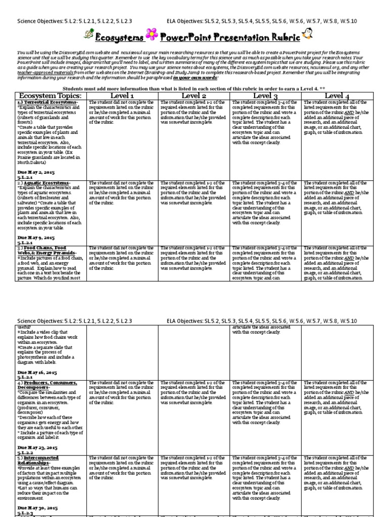 Ecosystems Project Rubric | PDF | Ecosystem | Rubric (Academic)