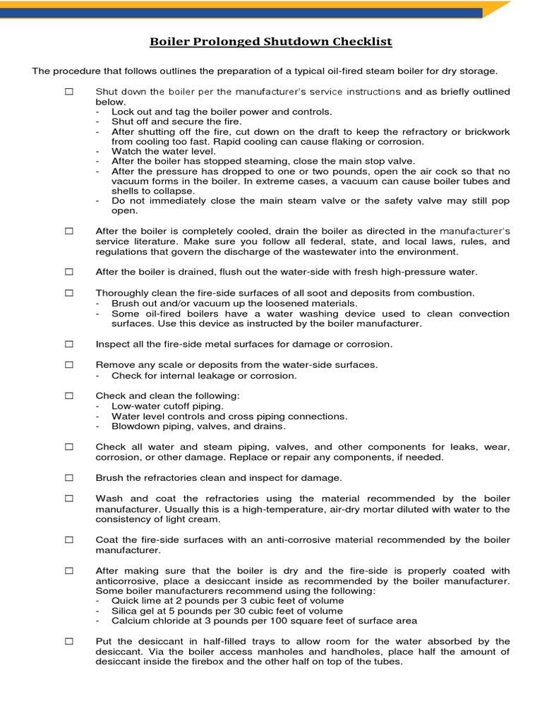 Boiler Prolonged Shutdown Procedure | PDF | Boiler | Valve