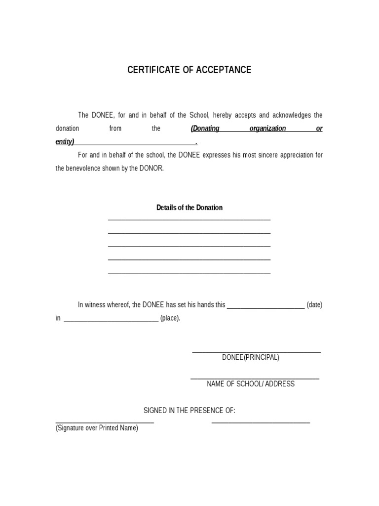 Deed of Acceptance for Donation | PDF | Career & Growth | Finance ...