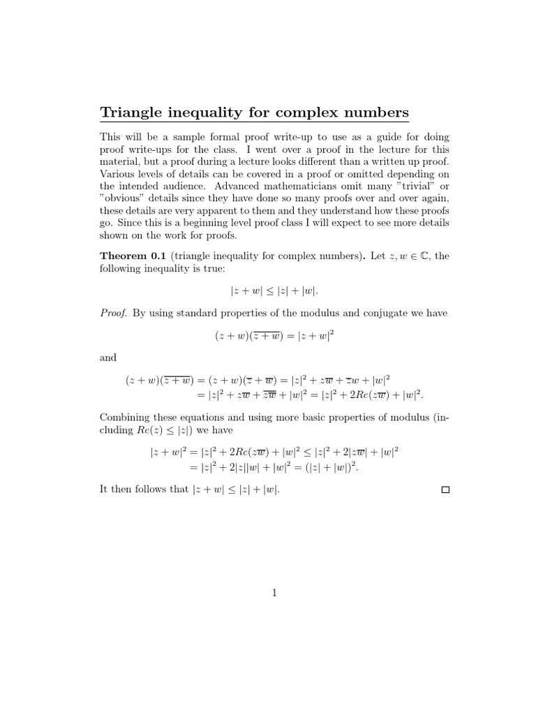 Triangle Inequality For Complex Numbers | PDF