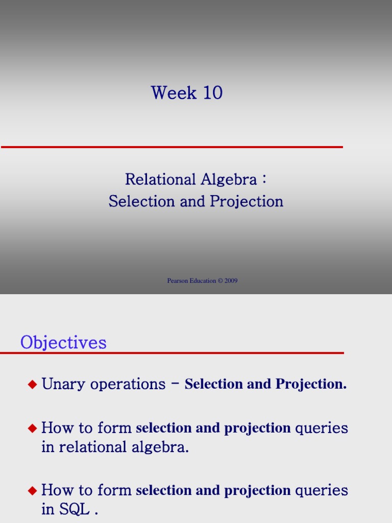 Relational Algebra Selection and Projection | Relational Model | Sql