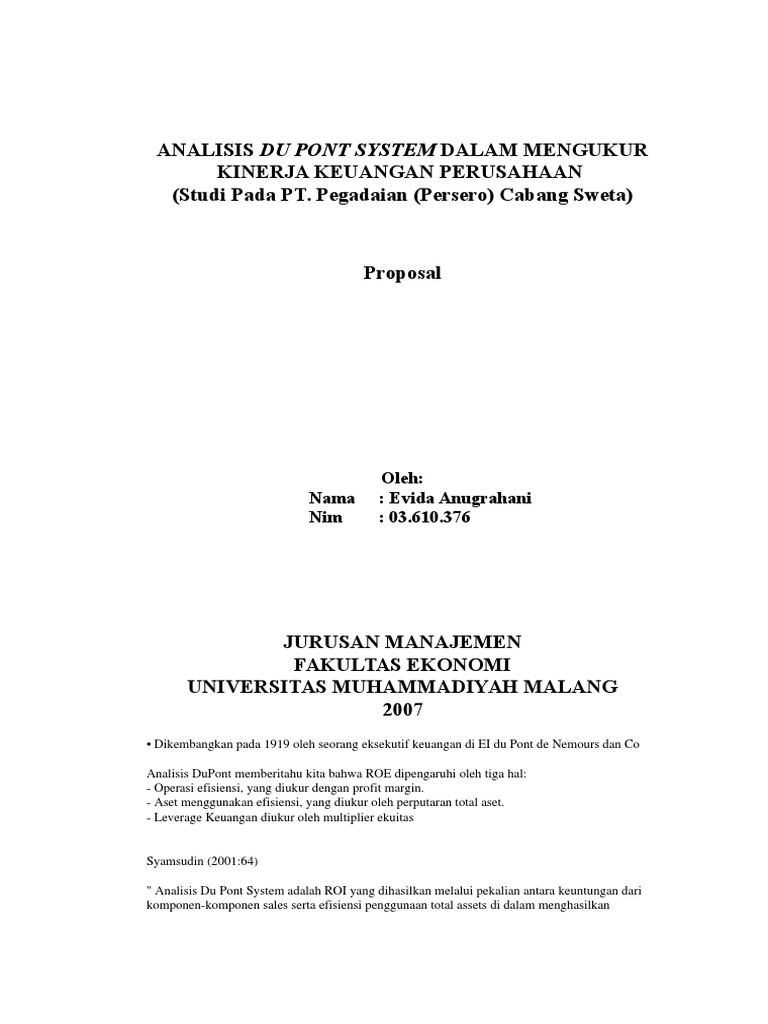 Analisis Du Pont Kinerja Keuangan Pegadaian | PDF